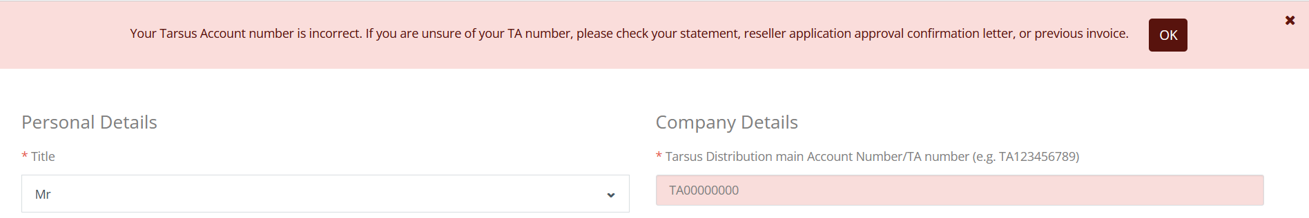 Tarsus Account numbers validated during TDP profile registration – TDP ...